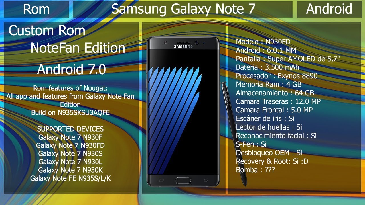 Rom Note FE For Note 7 Fullport V6 - Android 7.0 - Samsung Galaxy Note7/FanEdition - YouTube