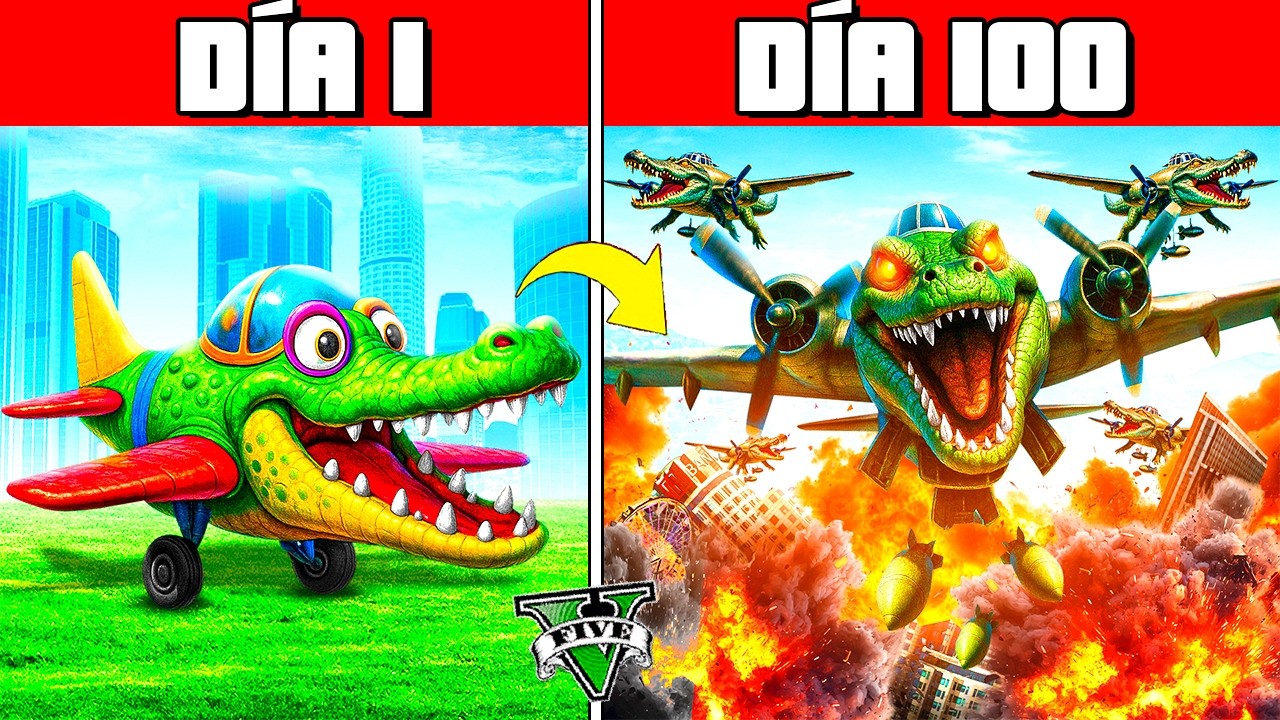 Sobreviví 100 DÍAS como un COCODRILO AVIÓN en GTA 5 (final épico) - YouTube