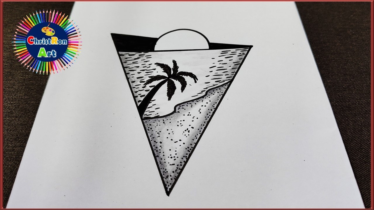 easy drawing for beginners | how to draw sunset in triangle | draw in ...