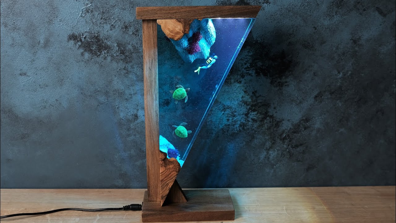 Epoxy Resin Table Lamp with Diver and Sea Turtle - YouTube
