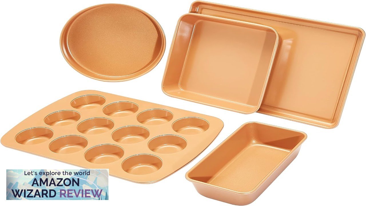 Amazon Basics Ceramic Nonstick Baking Sheets and Pans Bakeware Set 5 ...