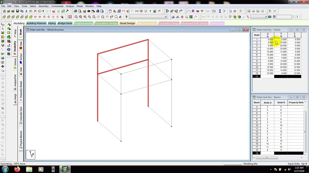 33. Complete Staad Pro Tutorial | Rectangular Water Tank Analysis and ...