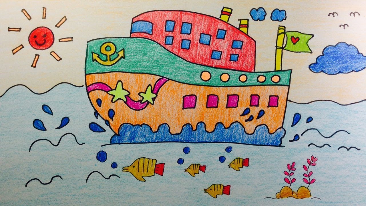 How to draw and color sea for kids - YouTube