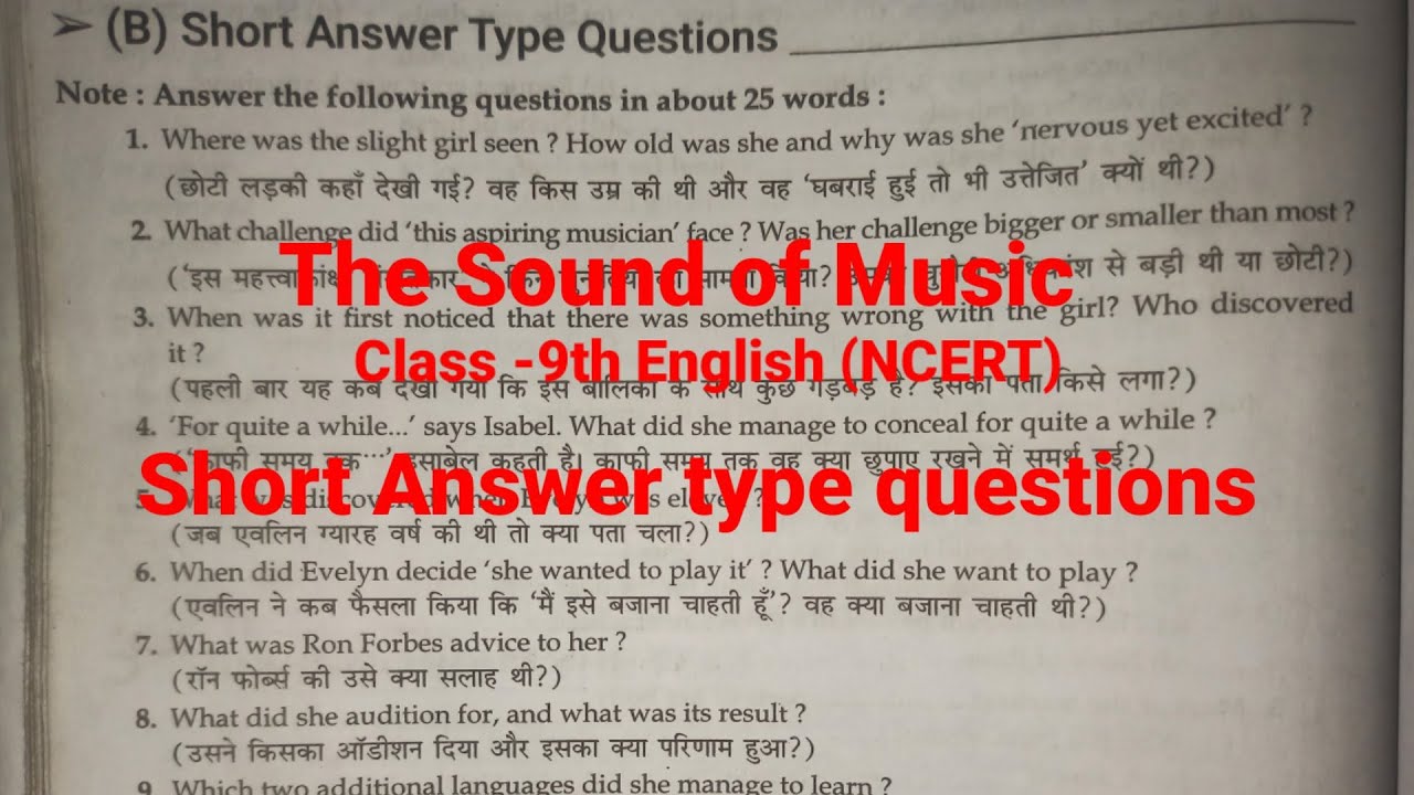 The Sound of Music// Class -9th NCERT Short Answer Questions - YouTube