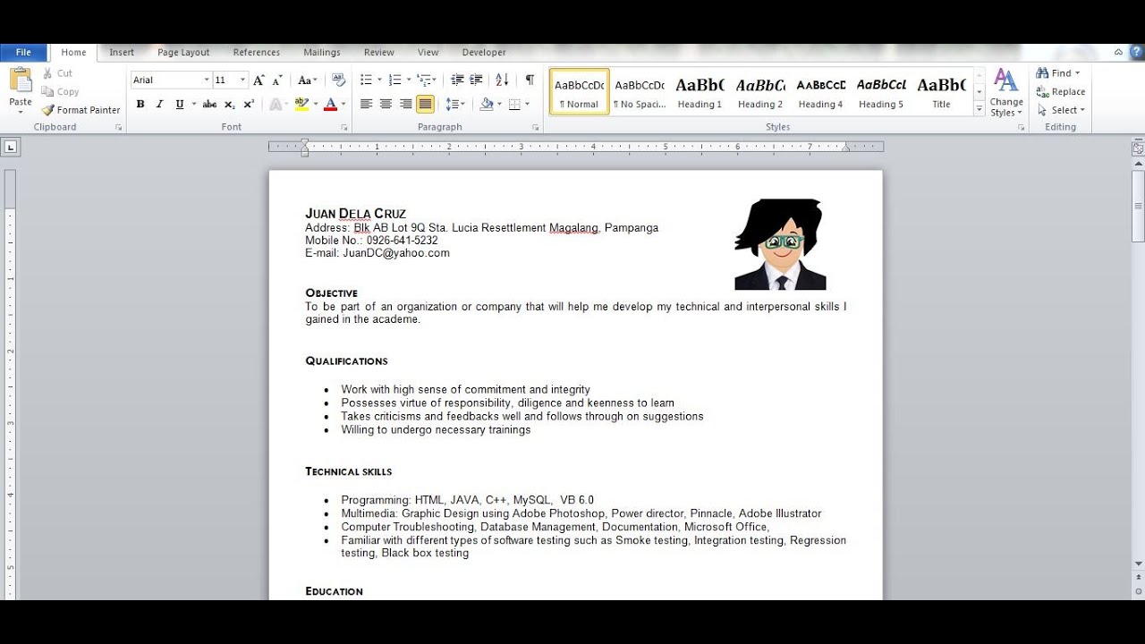 How to create resume in Microsoft word - YouTube