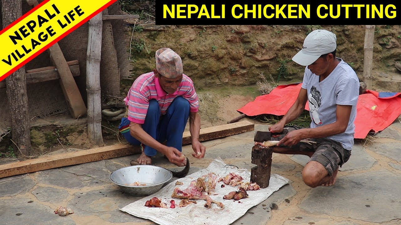 Village Life Of Nepal | Cutting two chickens and fry together in Nepali ...