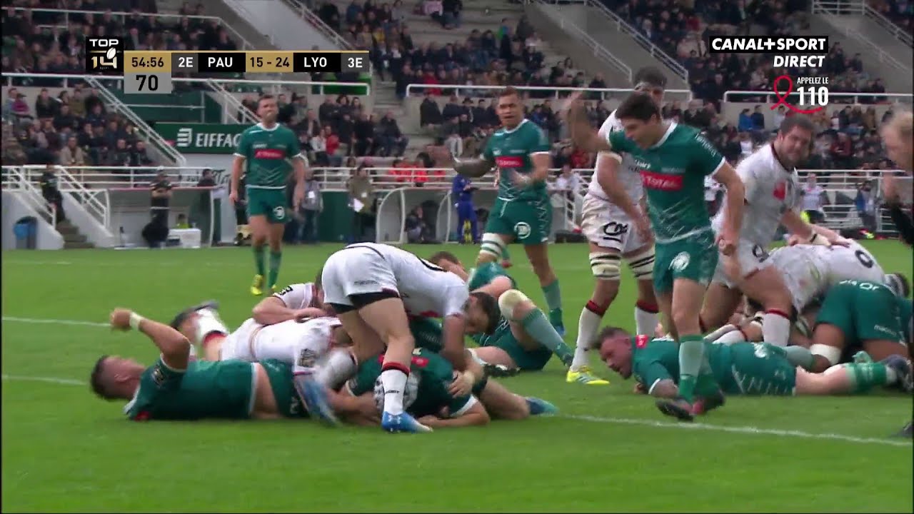 Top 14 - 21ème Journée - Pau / Lyon : L'essai de Rey face à Lyon - YouTube