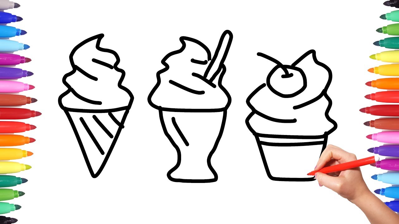 How to Draw Ice Cream Gelato Coloring Pages for Kids | Animation ...