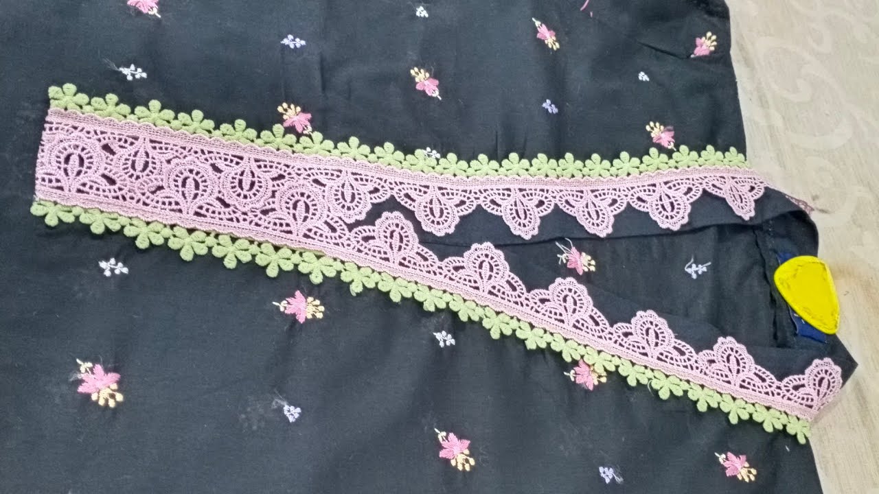 Chinese V collar neck cutting and stitching / over lape neck with lace ...