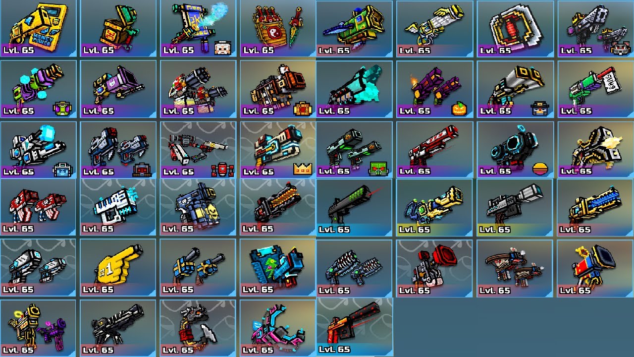 Pixel Gun 3D - Using All 65 LvL Back Up Weapons Challenge - YouTube