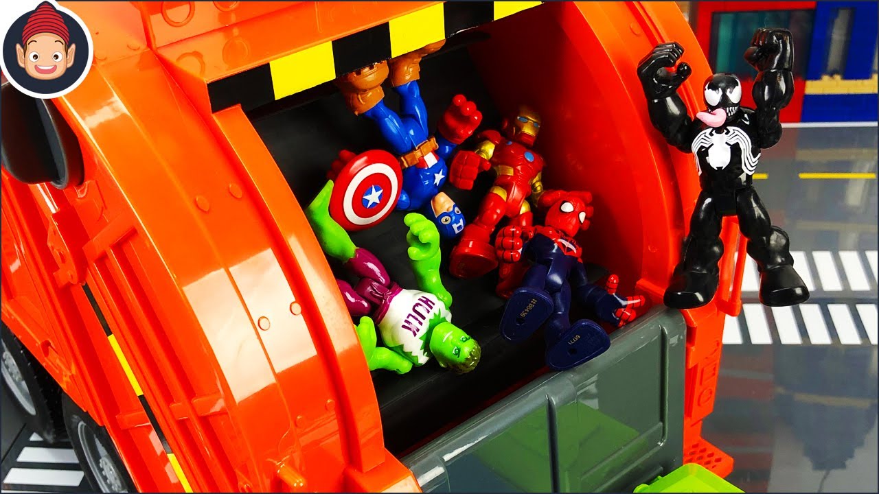 Spider Man Superhero Saves Friends From Venom's Recycling Truck - YouTube