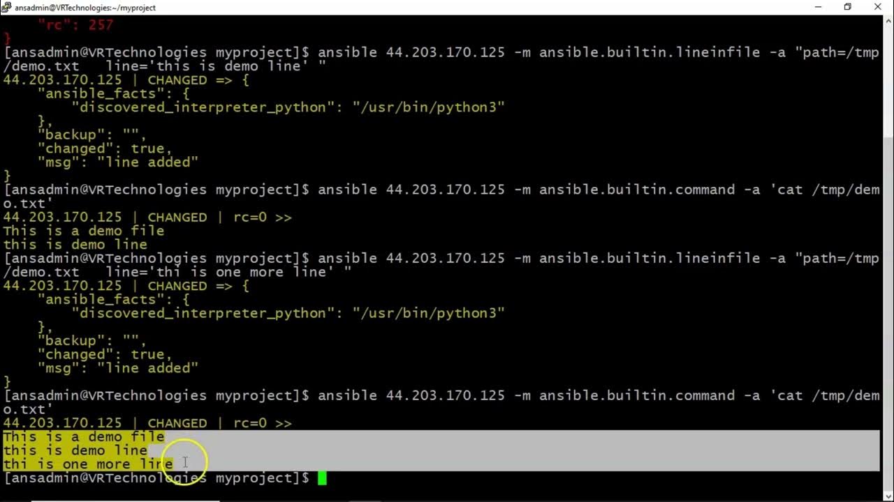 Section-4: Video-5: lineinfile module to append insert delete replace lines in a file | Regex ...