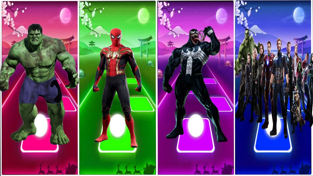 Hulk vs spiderman vs venom vs Avengers TILES hop journey - YouTube