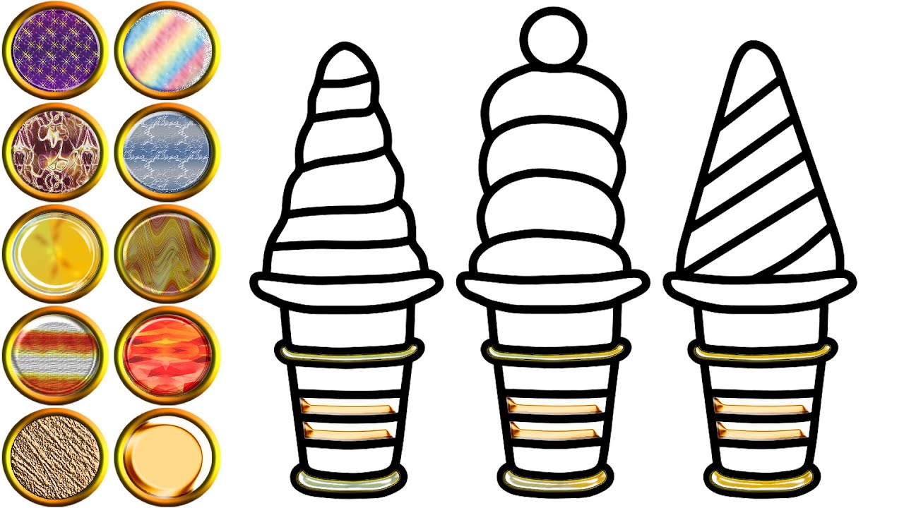 3 Different Types of Ice Cream Cones Drawing and Coloring | Mirza ...