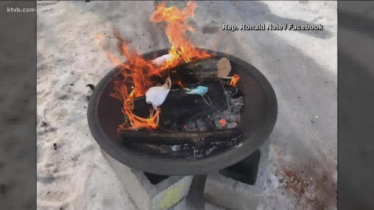 Protestors burn face masks in front of Idaho Statehouse - YouTube