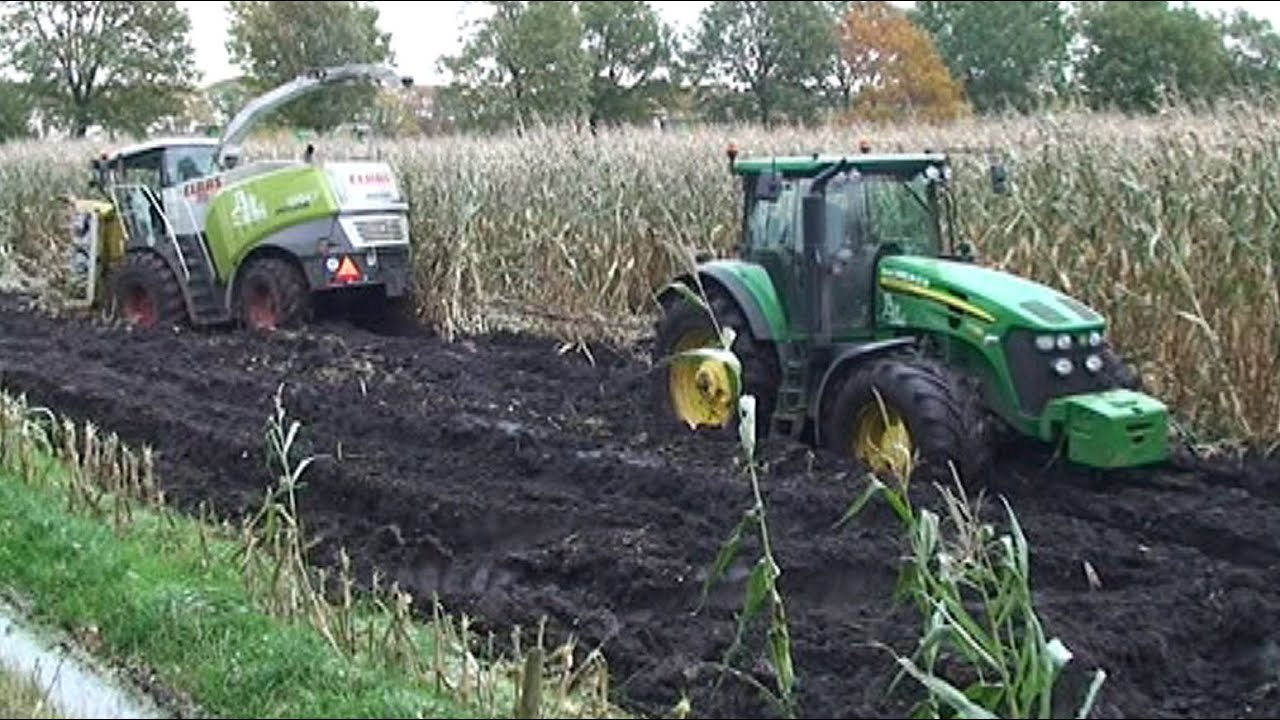 Maïs 2010 | Extreme wet harvest | Claas Jaguar vastgereden | John Deere ...