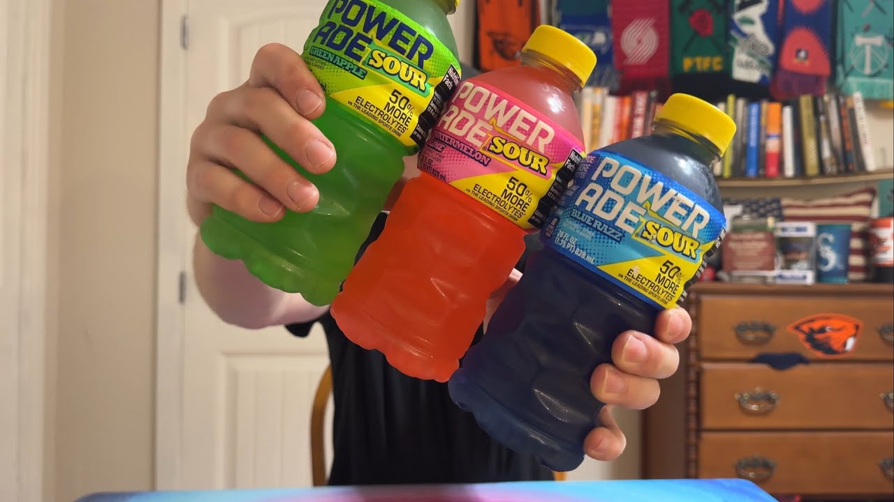 Powerade sour all three flavors taste test comparison - YouTube