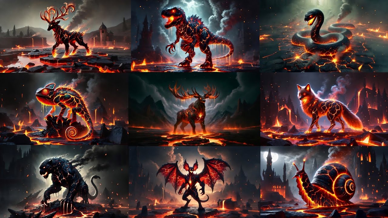 Ai hybrid animal fusion with lava and + t rex + rat + bat + bull + elk ...