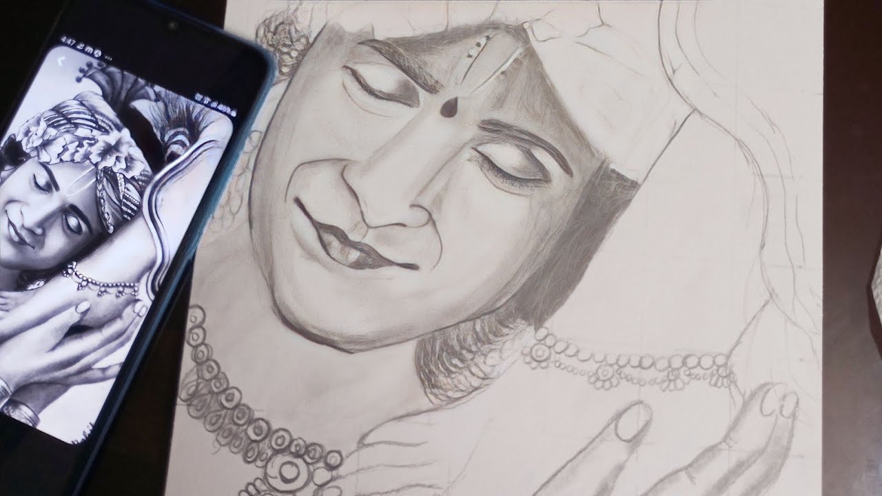 Radha krishna drawing💖 outline drawing with grid method🌸 - YouTube