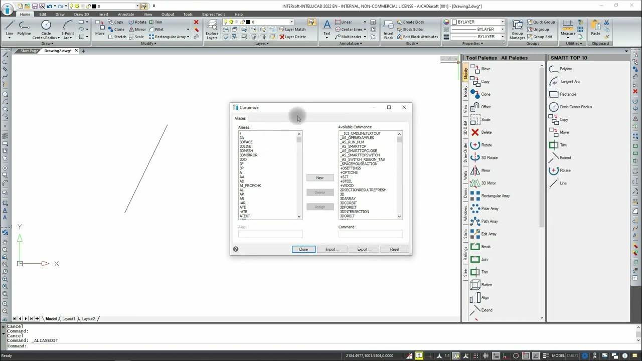 What's new in INTERsoft-INTELLICAD 2022 | ALIASEDIT - Customize Aliases command (seperate ...