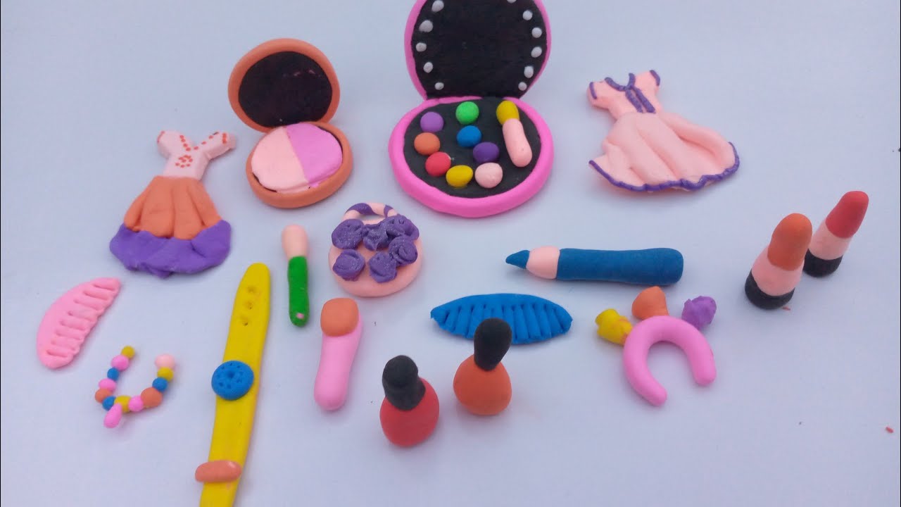 Diy how to make polymer miniature clay makeup set with music - YouTube