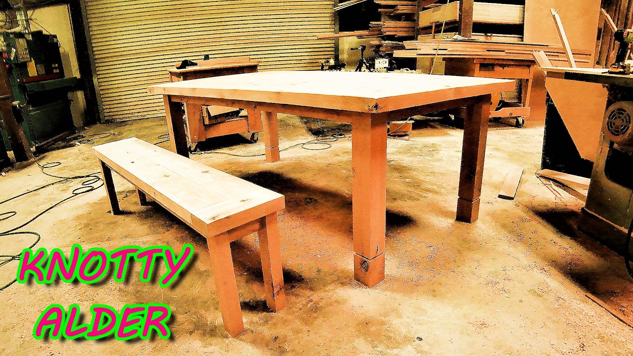 7' farmhouse table and bench (knotty alder) 1 day build - YouTube