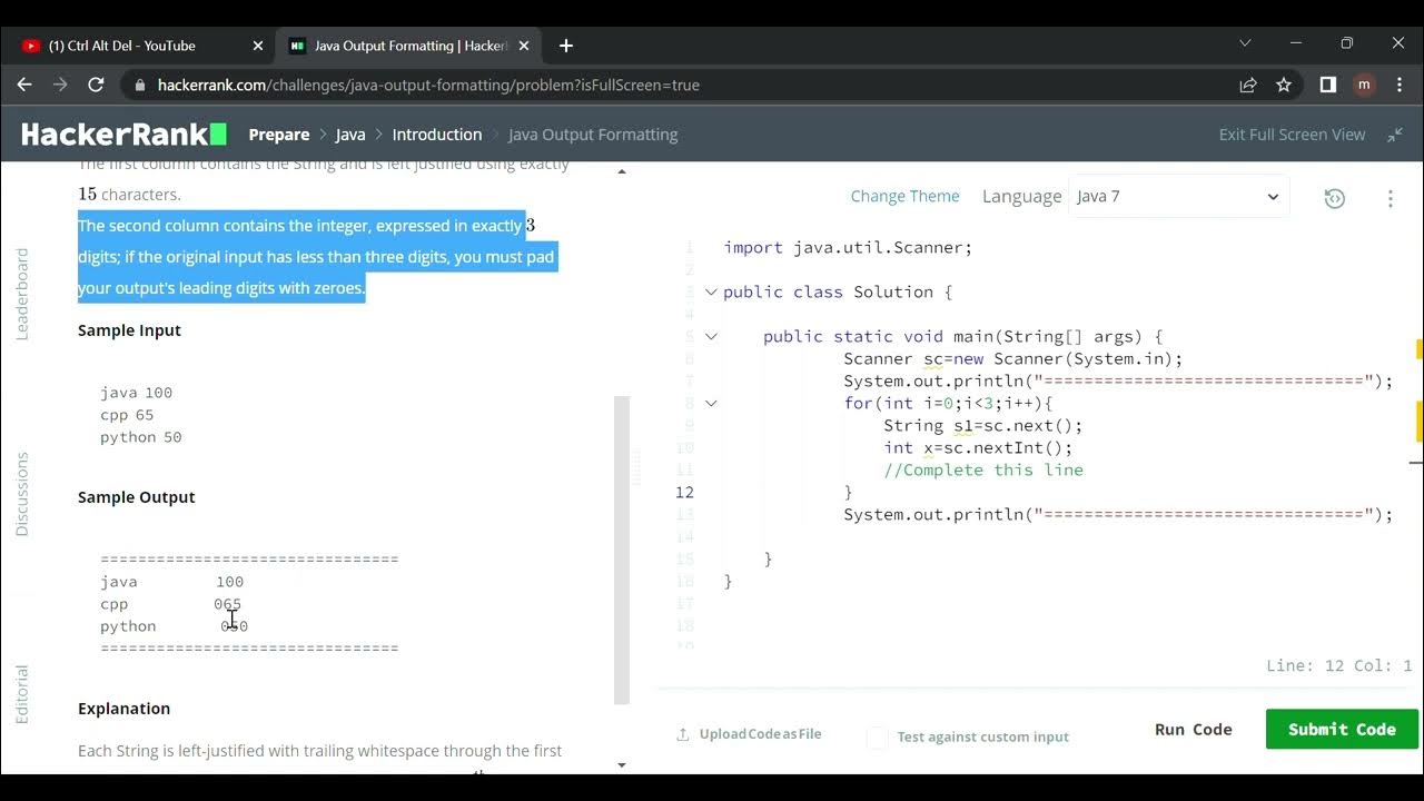 Hackerrank Java 5 Output Formatting Youtube