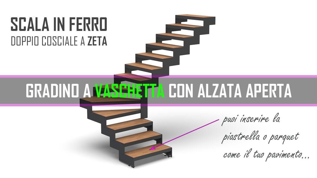scala rettilinea in ferro doppio cosciale zeta gradino vaschetta alzata ...
