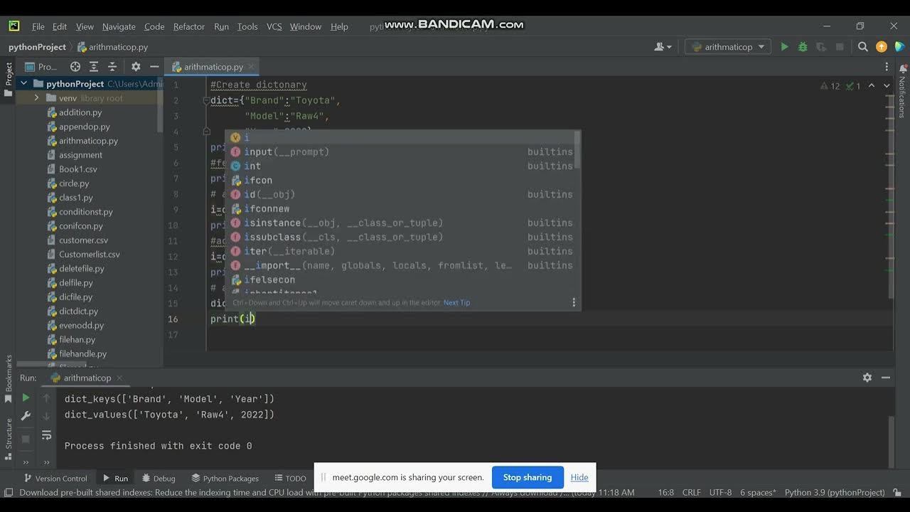 Dictionary in python Pycharm - YouTube