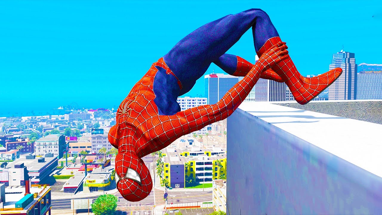 GTA 5 SPIDERMAN EPIC STUNT JUMPS (Spider-Man Motorcycle Stunt Jump ...