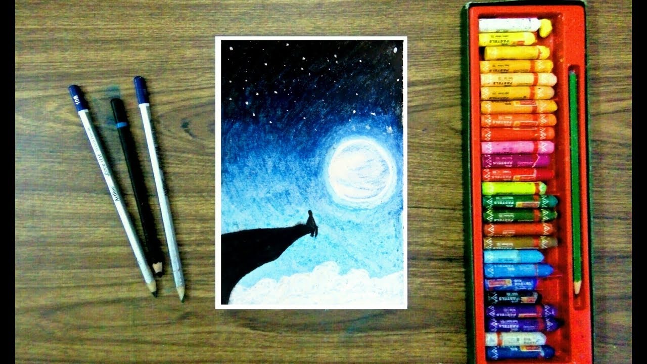 Blue moon oil pastel art by navi sohi - YouTube