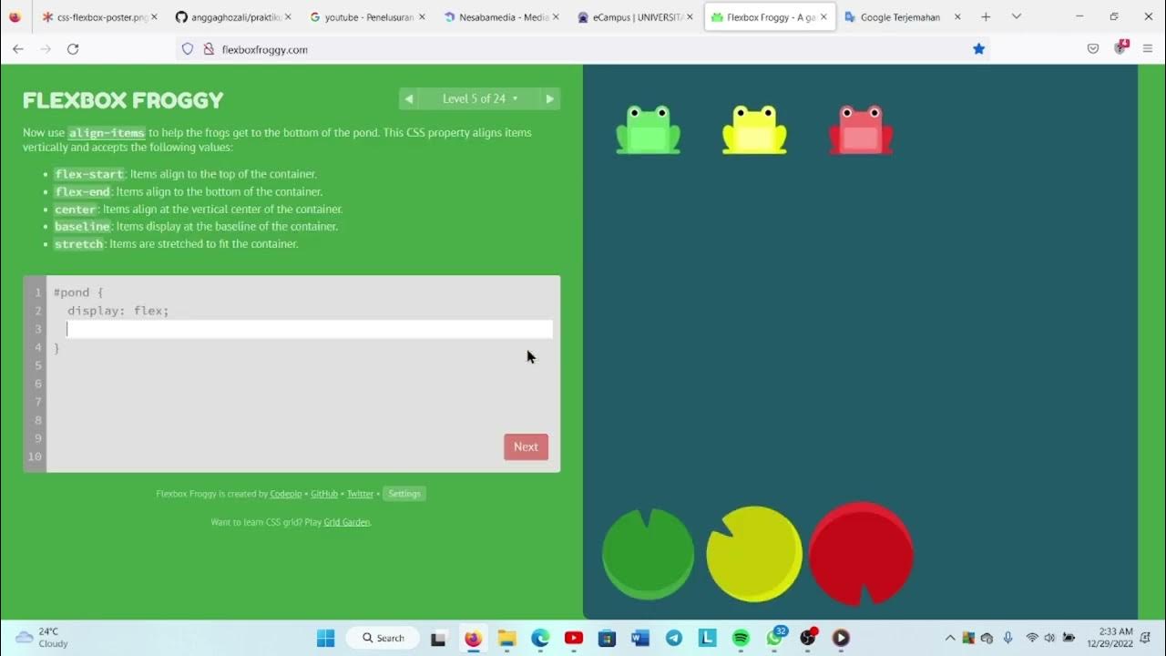 game flexbox froggy level 1-6 - YouTube