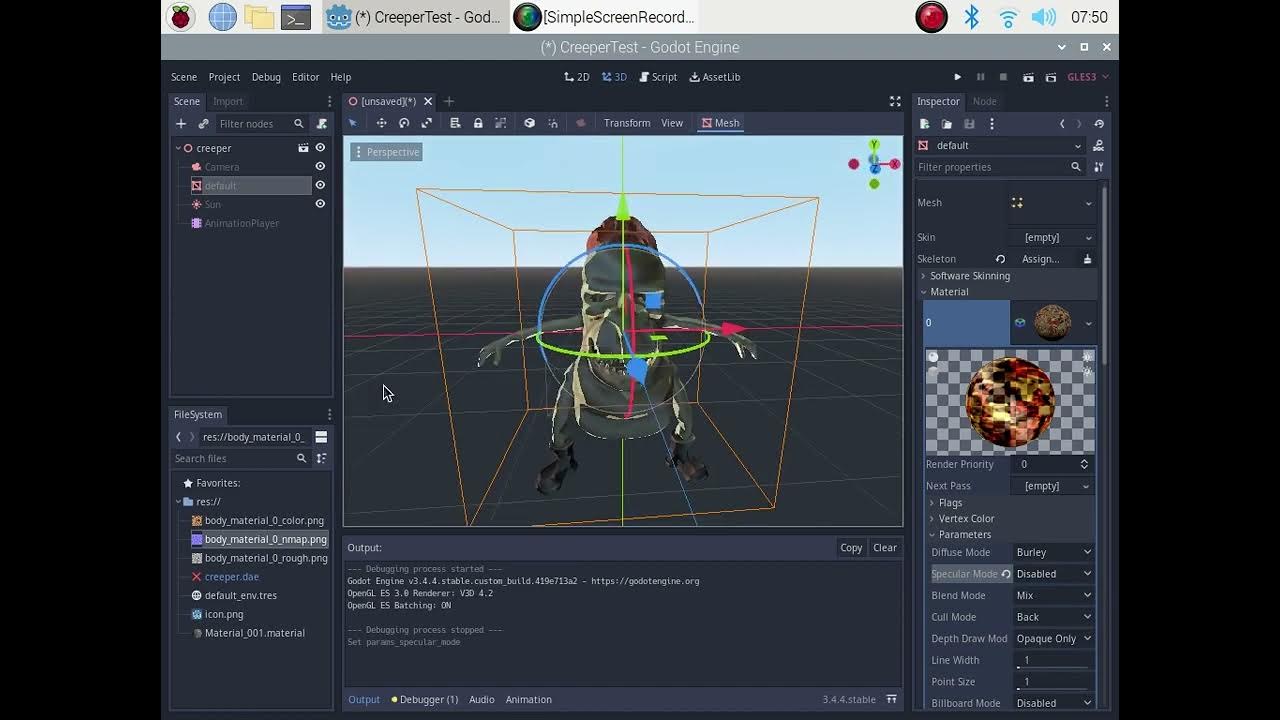 Creeper model from OpenGameArt.org in Godot Engine on Raspberry Pi 4 ...