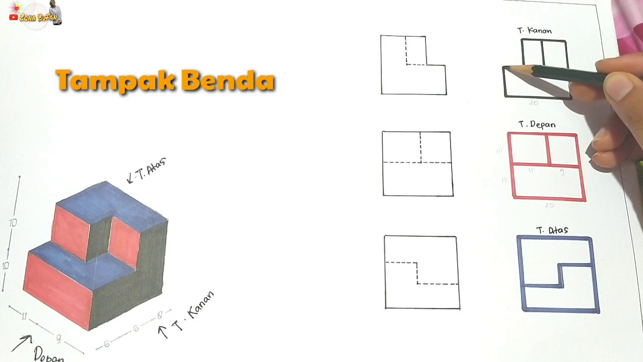 MEMBACA PROYEKSI GAMBAR 3D | Tampak depan, belakang, atas, bawah, kiri ...