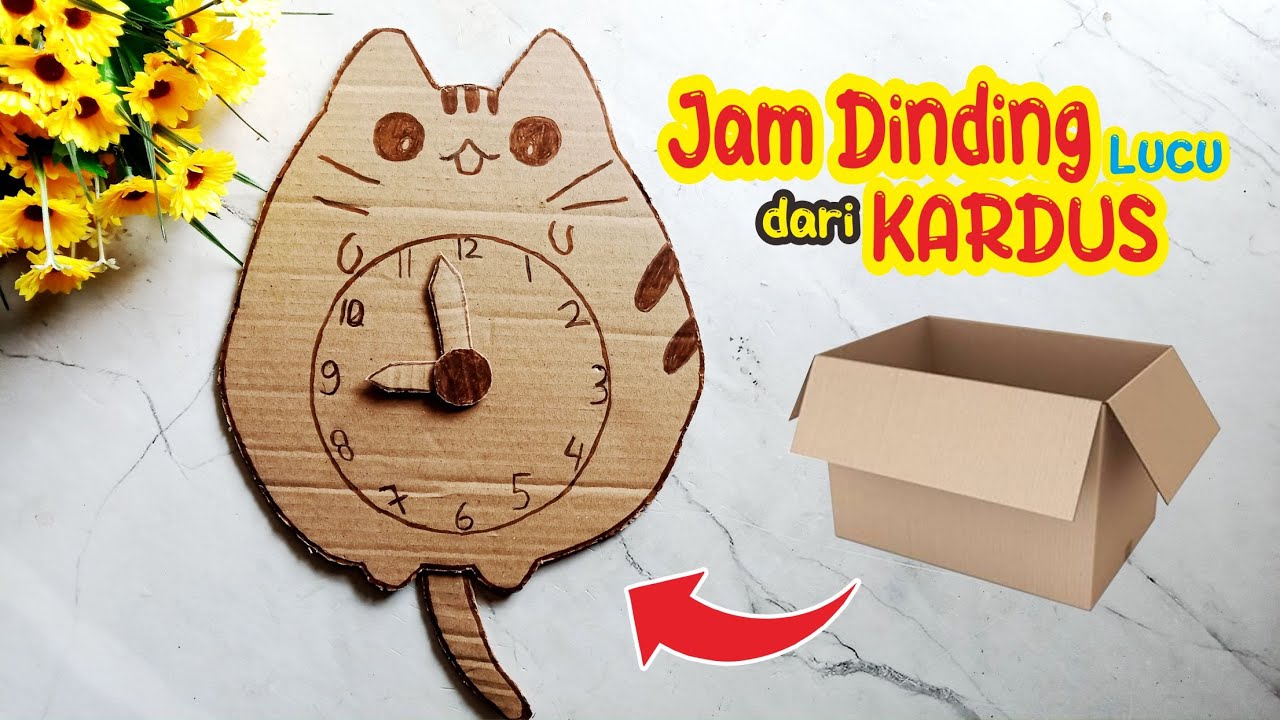 Jam Dinding dari Kardus Bekas Berbentuk Kucing II Wall Clock Making ...