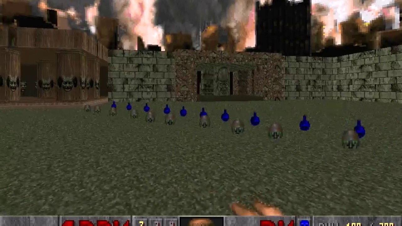 Doom II level 18, The Courtyard: Keys and exit - YouTube