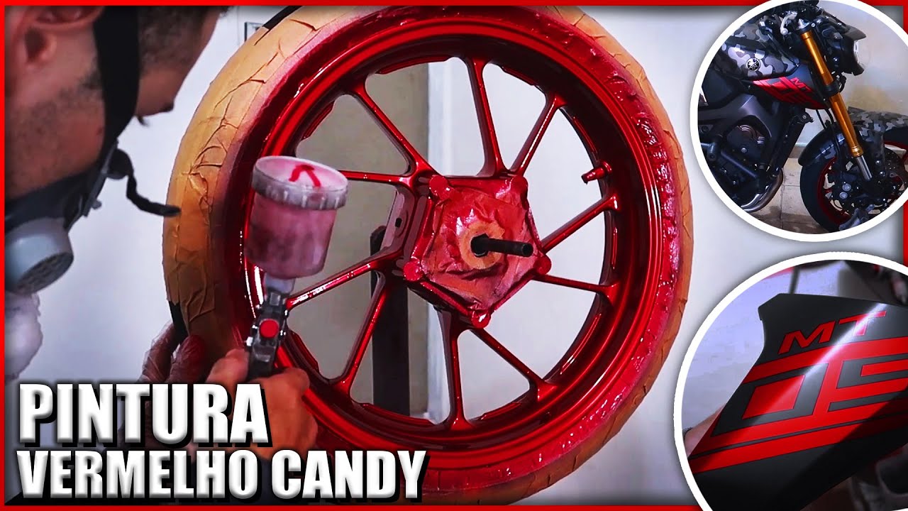 PINTURA RODAS VERMELHO CANDY - FAIXAS FEITAS NA TINTA MT 09 - YouTube