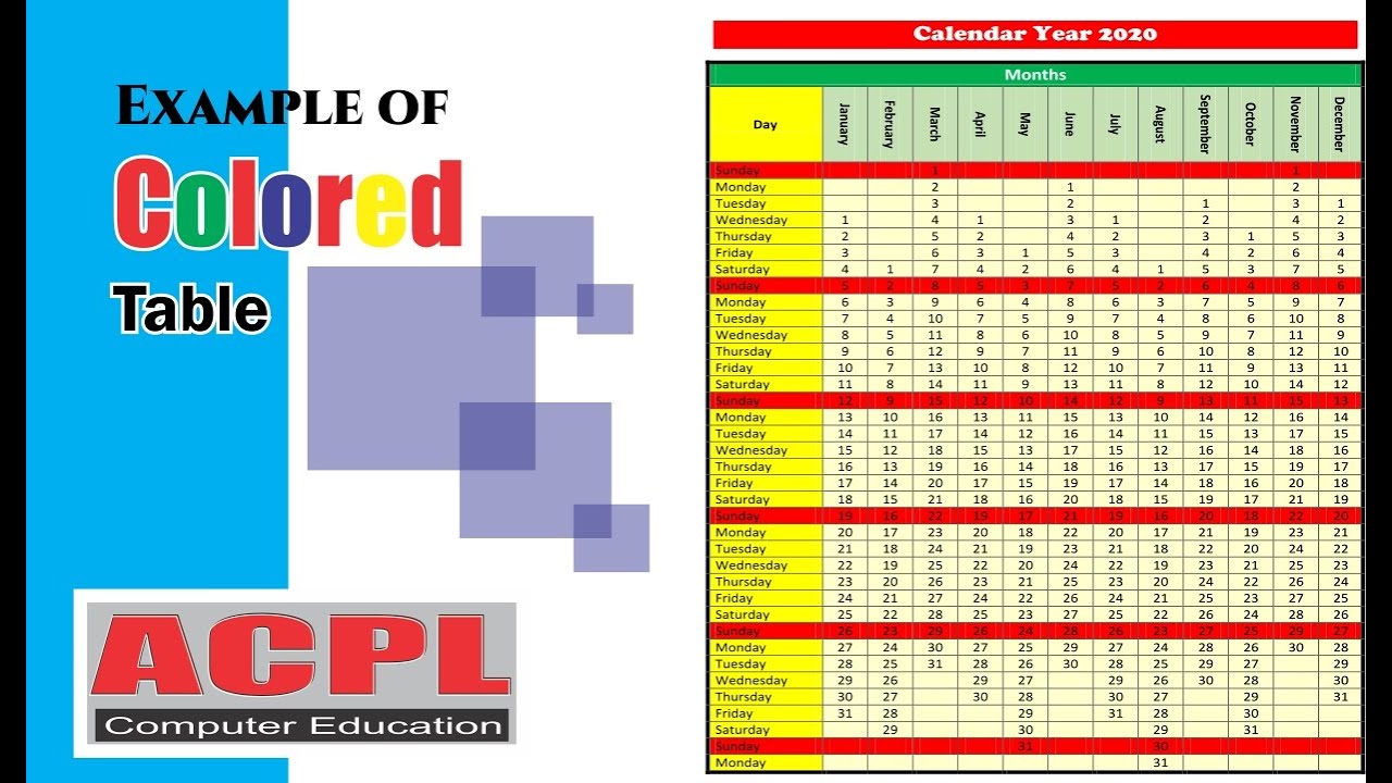 MS Word Lesson 10 [D] Example of Colored Table | रंगीन टेबल का उदाहरण ...