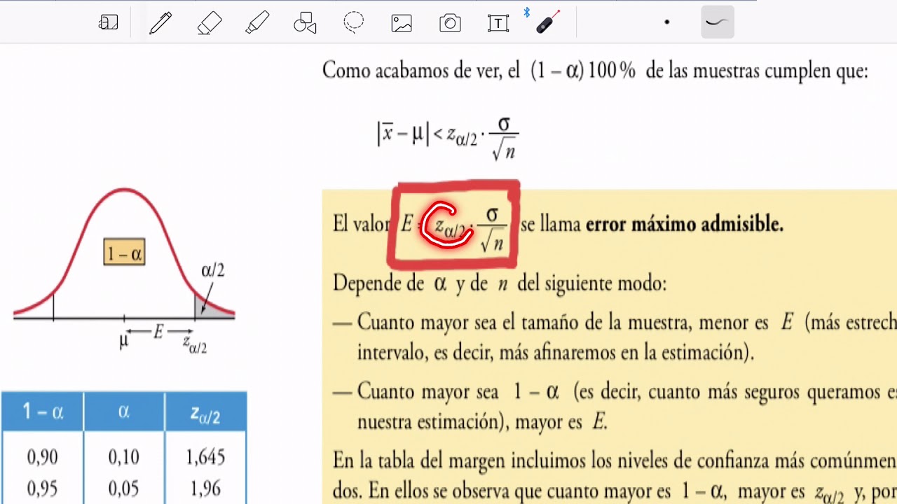 Intervalo de confianza para la media, error máximo admisible y tamaño ...