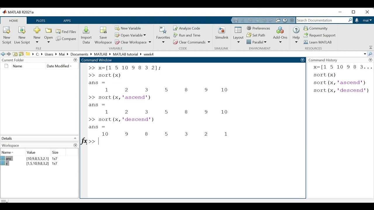 sort in MATLAB - YouTube
