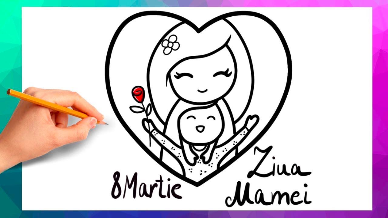 Deseneaza o INIMA de ZIUA MAMEI | 8 Martie ️ How to Draw MOTHERS DAY ...
