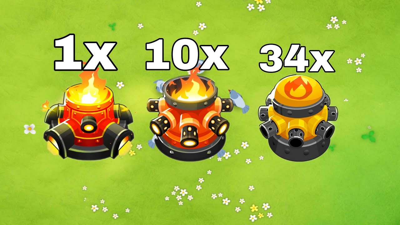 Btd6 1 inferno ring vs. 10 ring of fires vs. 34 hot shots - YouTube