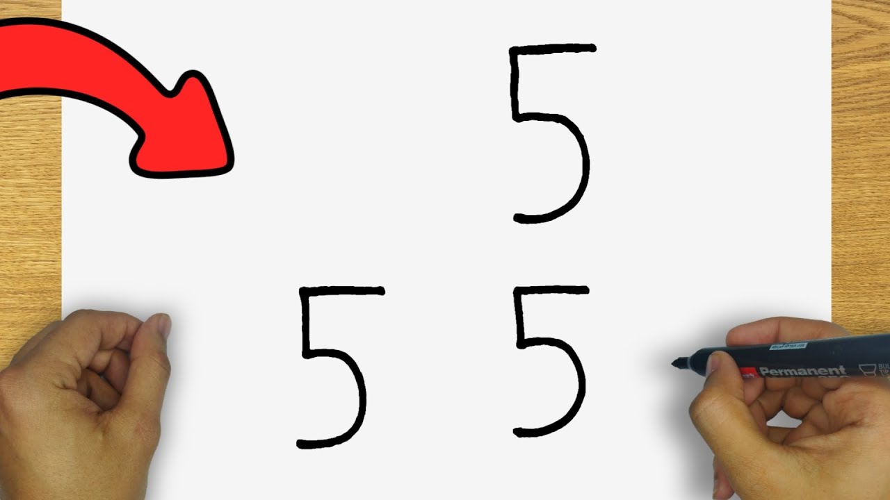 How to draw ELEPHANT from number 555 | Easy elephant drawing for ...