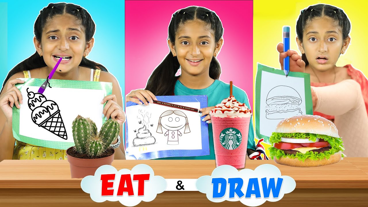 Eat and Draw Challenge | 24 HOURS Food Challenge | MyMissAnand - YouTube
