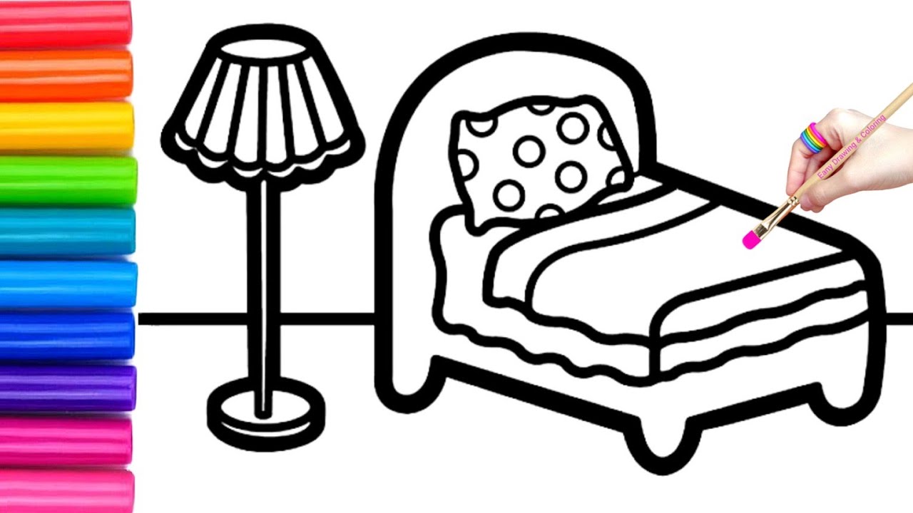 How to draw cute and easy Bedroom | Easy Drawing, Painting and Coloring ...