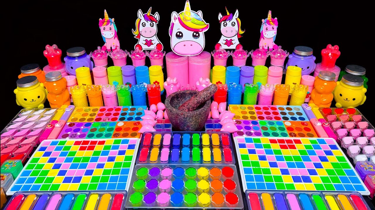 🌈Random ASMR Slime Mixing🌈Rainbow Unicorn💗Mixing into a Transparent ...