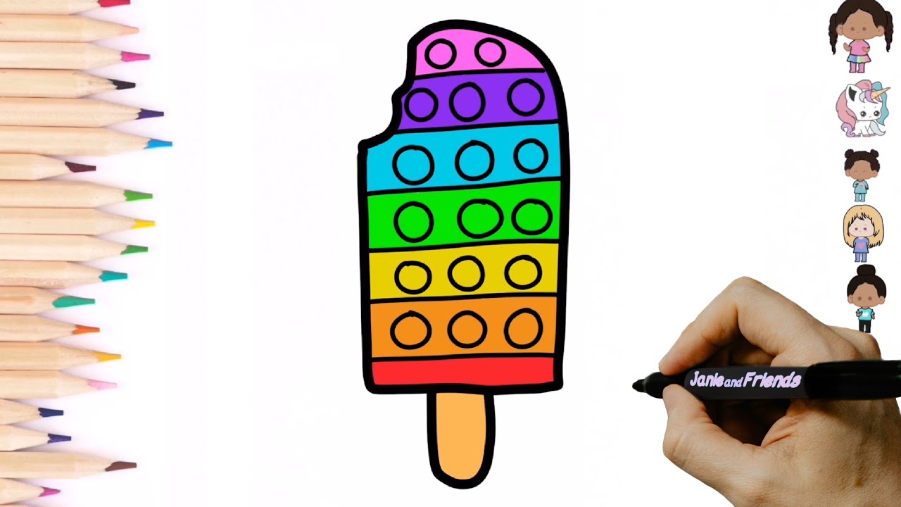 Easy drawing for kids | how to draw a pop it ice cream popsicle, easy ...