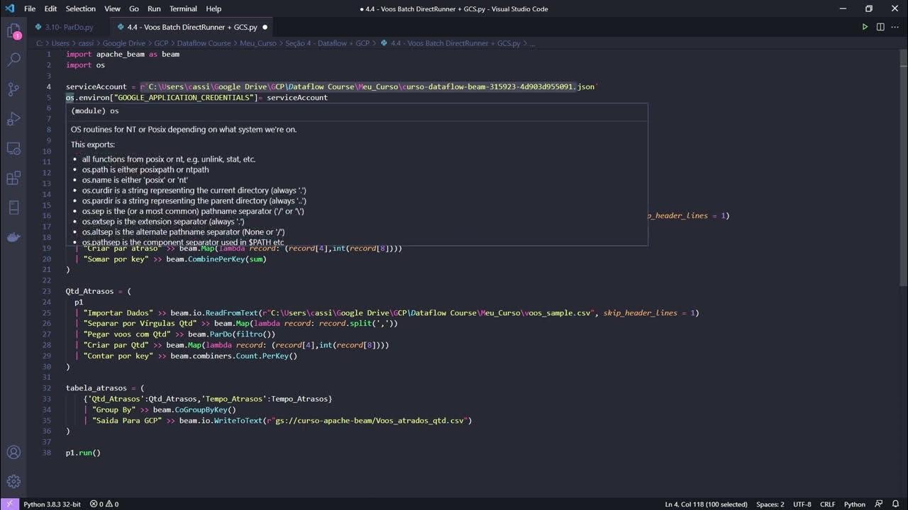 Apache Beam | Python | Dataflow - Executando local e salvando no GCS - Local Execution load to ...