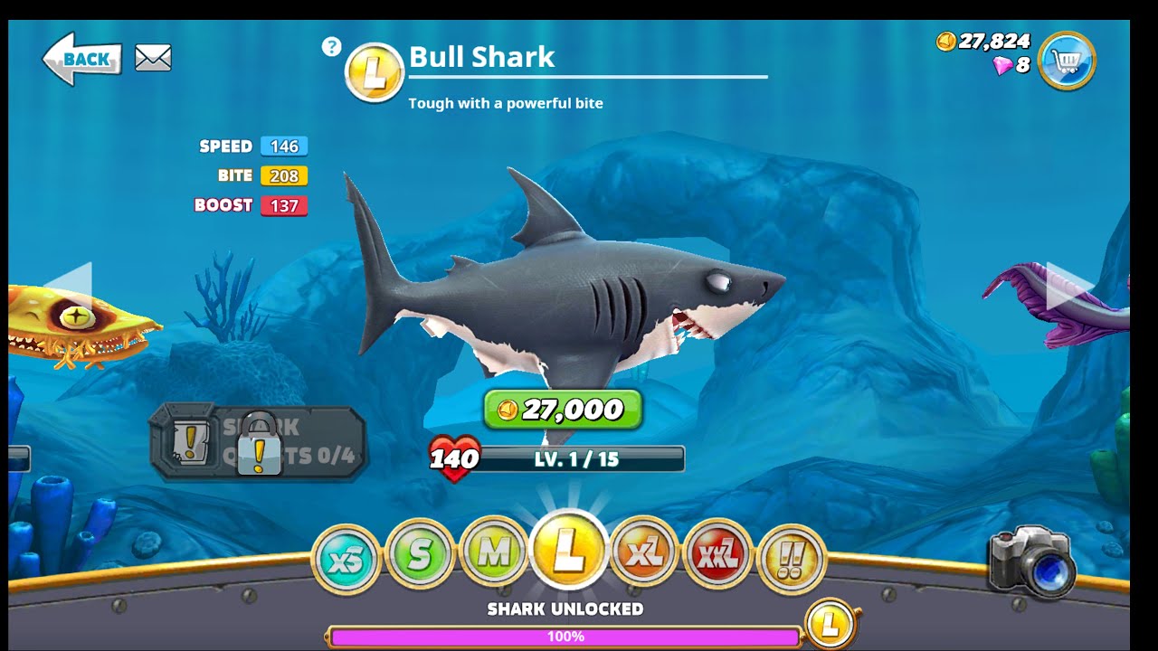 HUNGRY SHARK WORLD | BULL SHARK TOUGH WITH A POWERFUL BITE | GAME PLAY ...