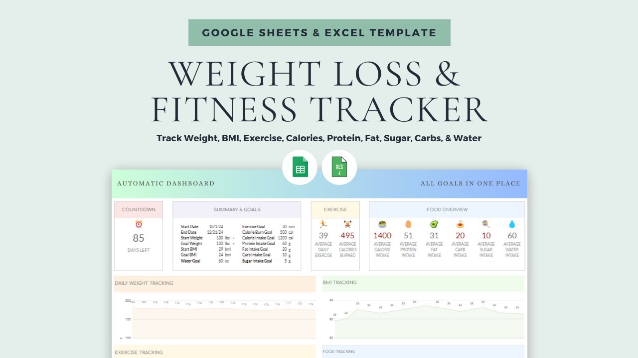 Weight Loss Tracker | Google Sheets & Excel Template | Fitness Tracker ...